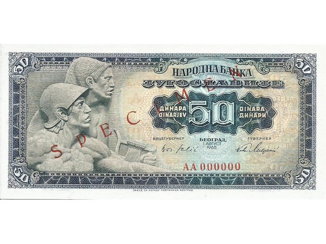 Jugoslavija 50 dinara 1965. UNC SPECIMEN