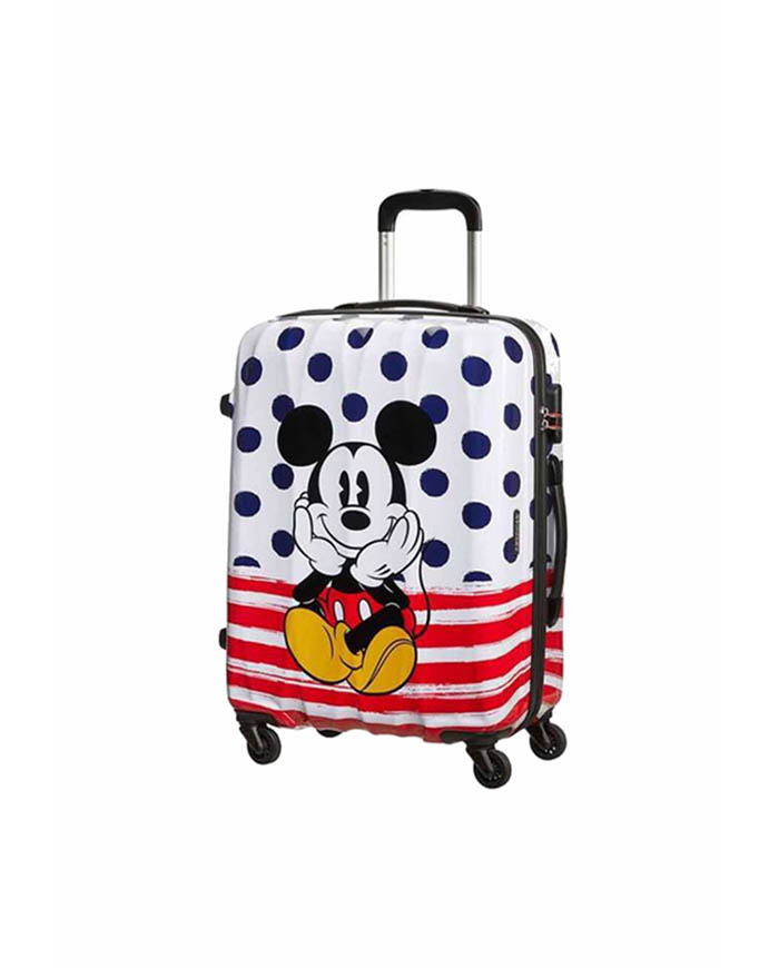 KOFER MICKEY LEGENDS BLUE DOTS SMALL ALFATWIST WHITE TROLLEY American Tourister