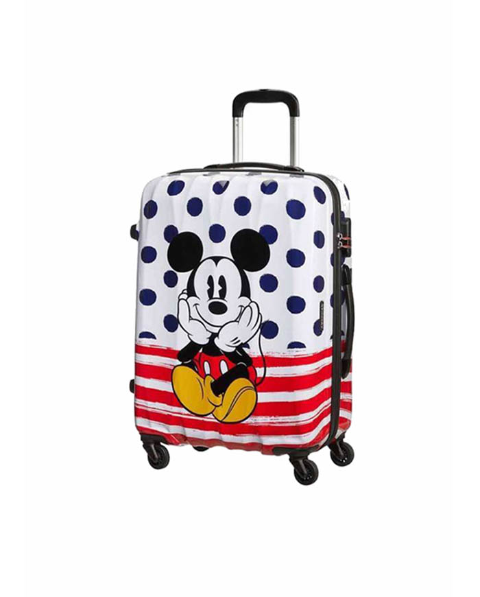 KOFER MICKEY LEGENDS BLUE DOTS LARGE ALFATWIST WHITE TROLLEY American Tourister