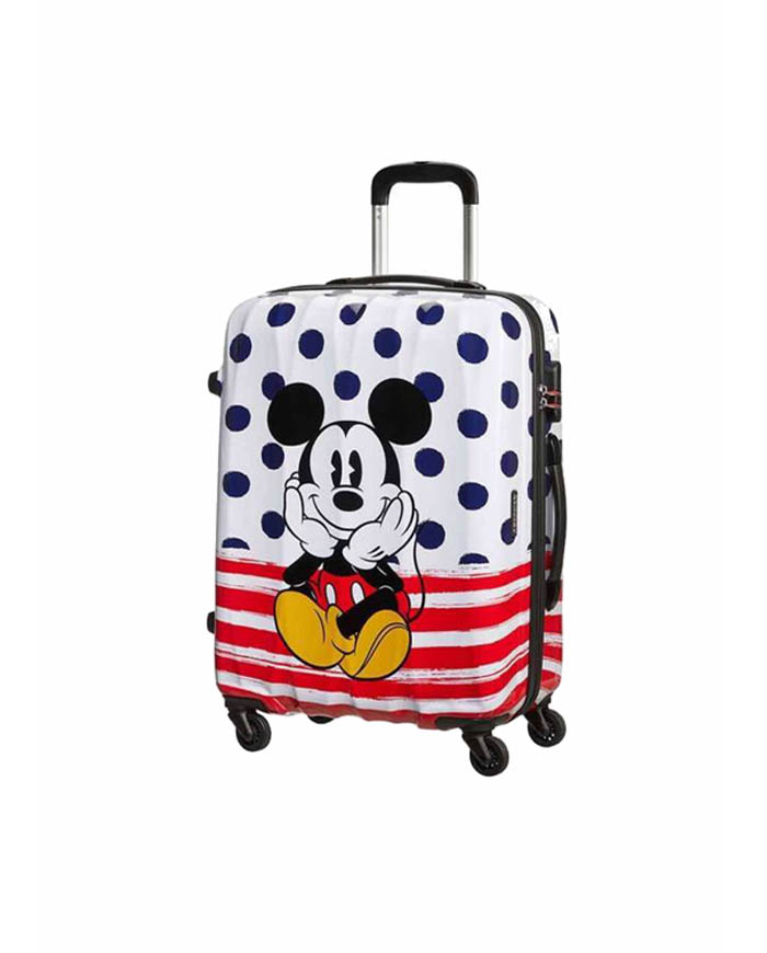 KOFER MICKEY LEGENDS BLUE DOTS MEDIUM ALFATWIST WHITE TROLLEY American Tourister