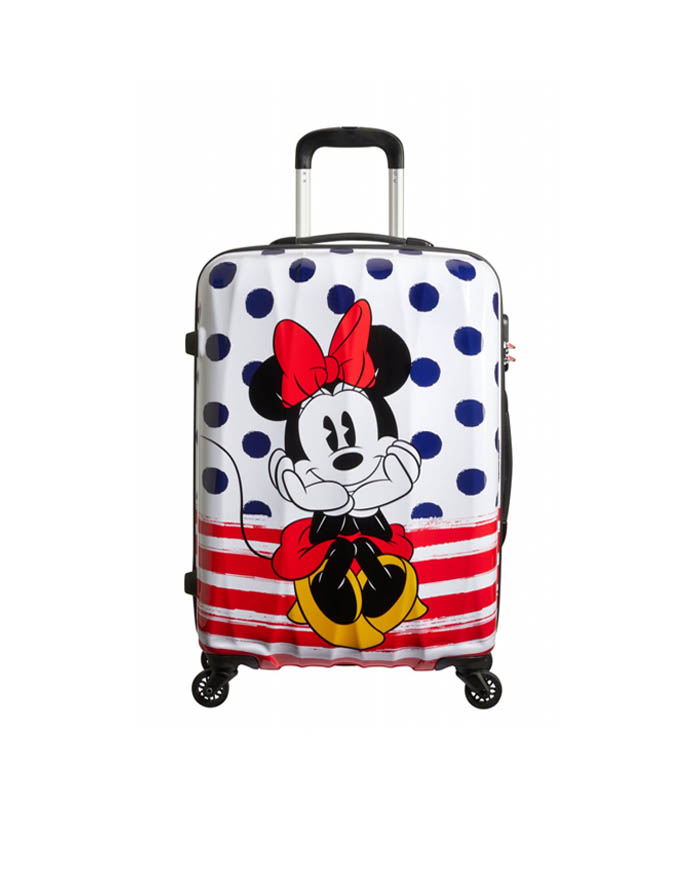 KOFER MINNIE LEGENDS BLUE DOTS LARGE ALFATWIST WHITE TROLLEY American Tourister