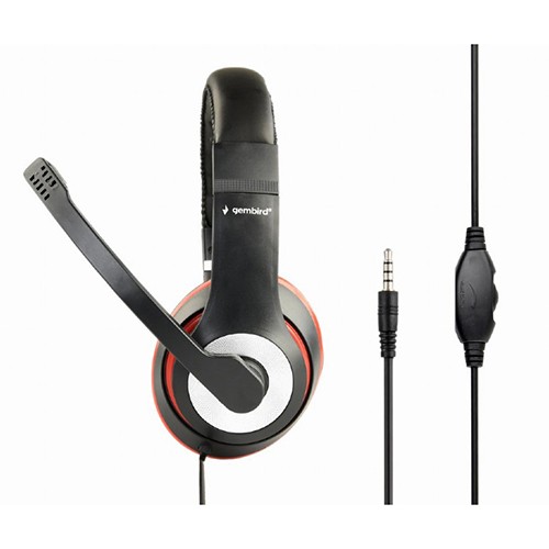 Gembird Stereo headset, black color with red ring | MHS-03-BKRD