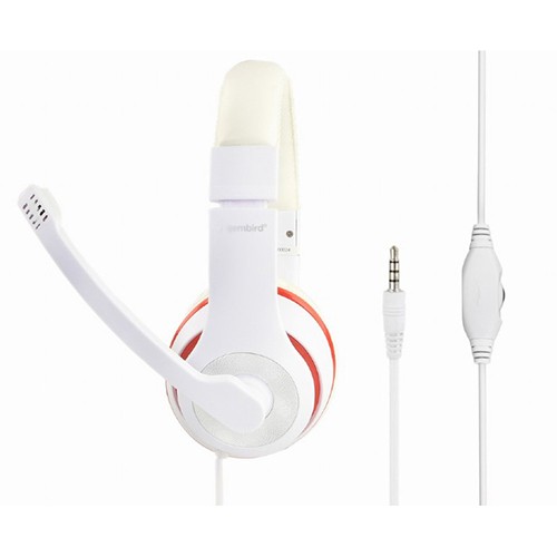 Gembird Stereo headset, white color with red ring | MHS-03-WTRD