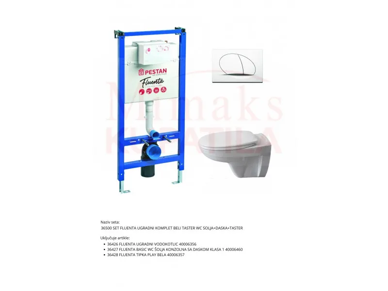 SET FLUENTA UGRADNI KOMPLET BELI TASTER WC SOLJA+DASKA+TASTER