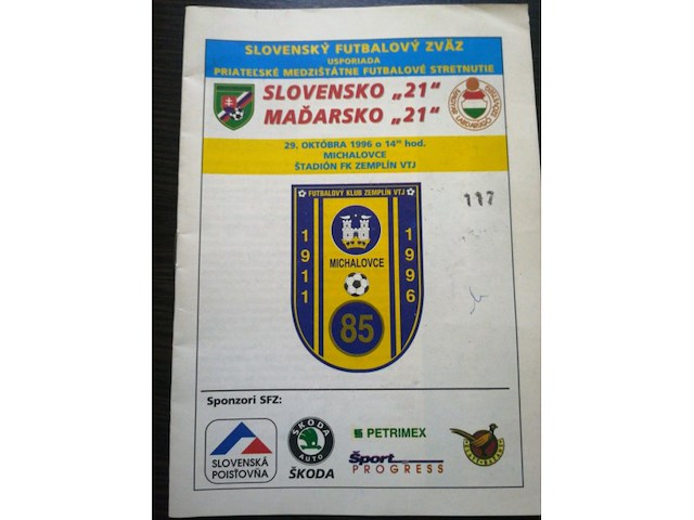 Program Slovačka-Mađarska U21 29.10.1996