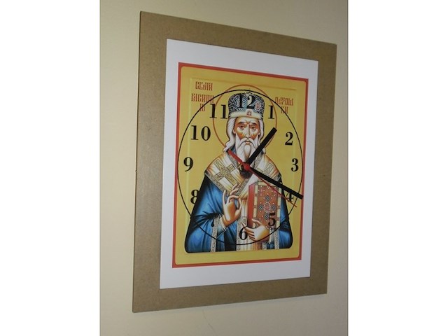 Zidni sat sa ikonom Sveti Vasilije Ostroški