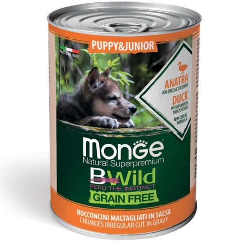 Monge Dog Puppy & Junior konzerva BWild duck 400g