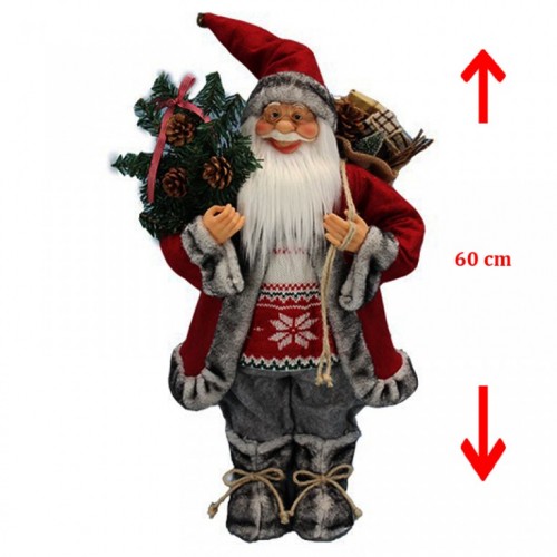 Crveni Deda Mraz sa džakom i jelkom 60 cm