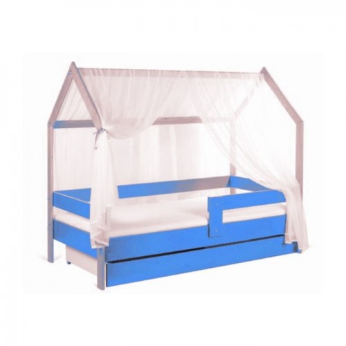 Krevet kućica sa fiokom i dušekom 180x80cm Domek svetlo plavi-bukva
