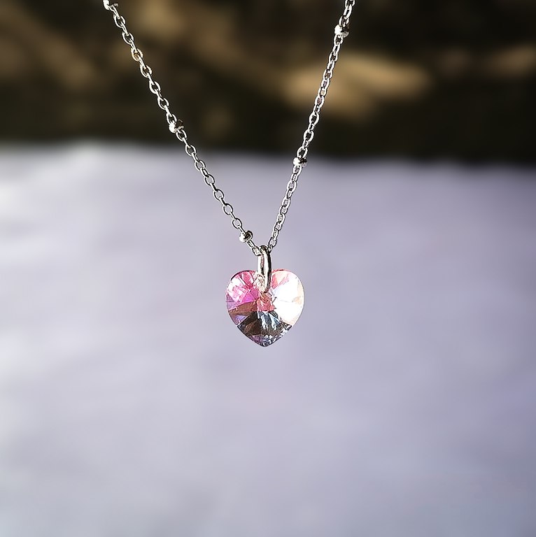 Lilac Shadow Kristal srce ogrlica