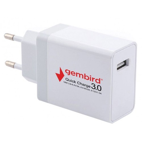 Gembird QC3.0 brzi punjac +Type C USB kabl,18W 3.6-6.5V/3A 6.5V-9V/2A, 9V-12V/1.5A(343) | NPA-AC36