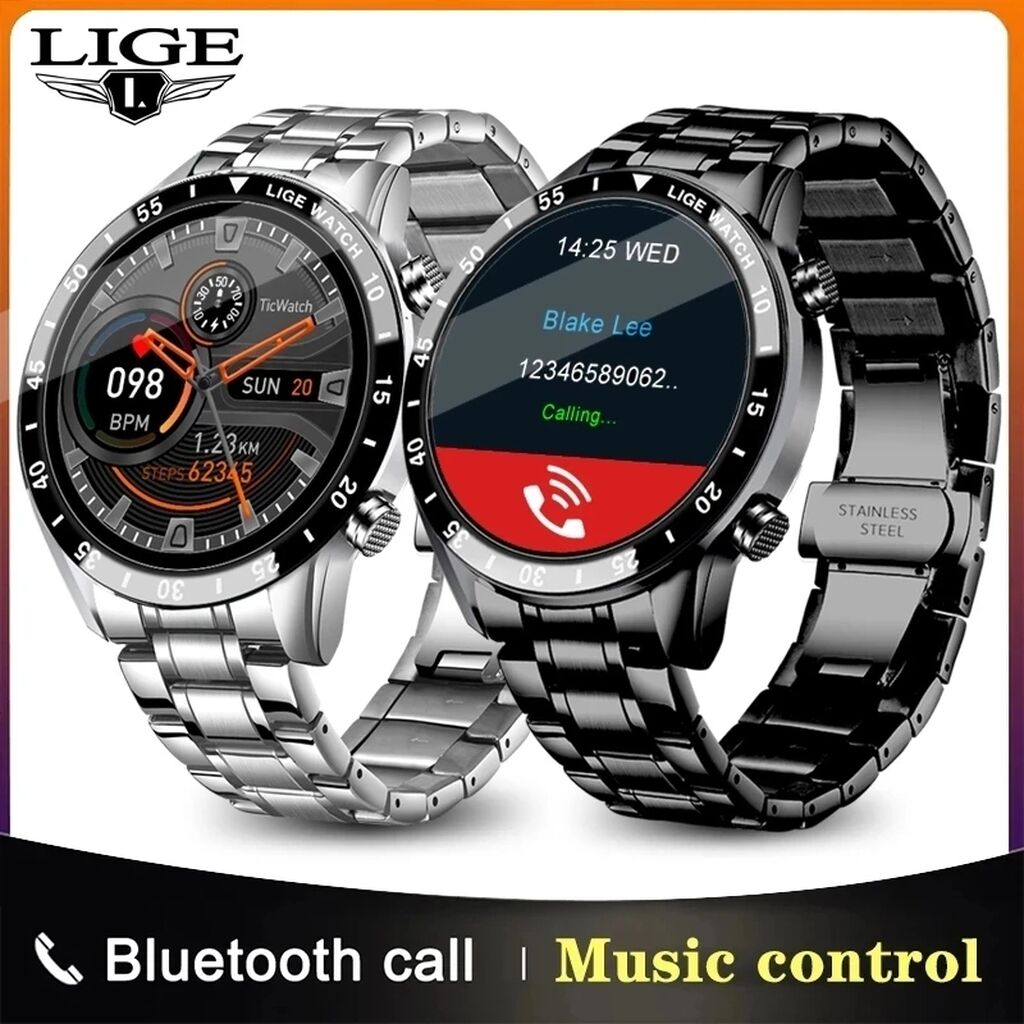 LIGE Bluetooth Smart Fitness Watch Bluetooth telefon APP sat telefon