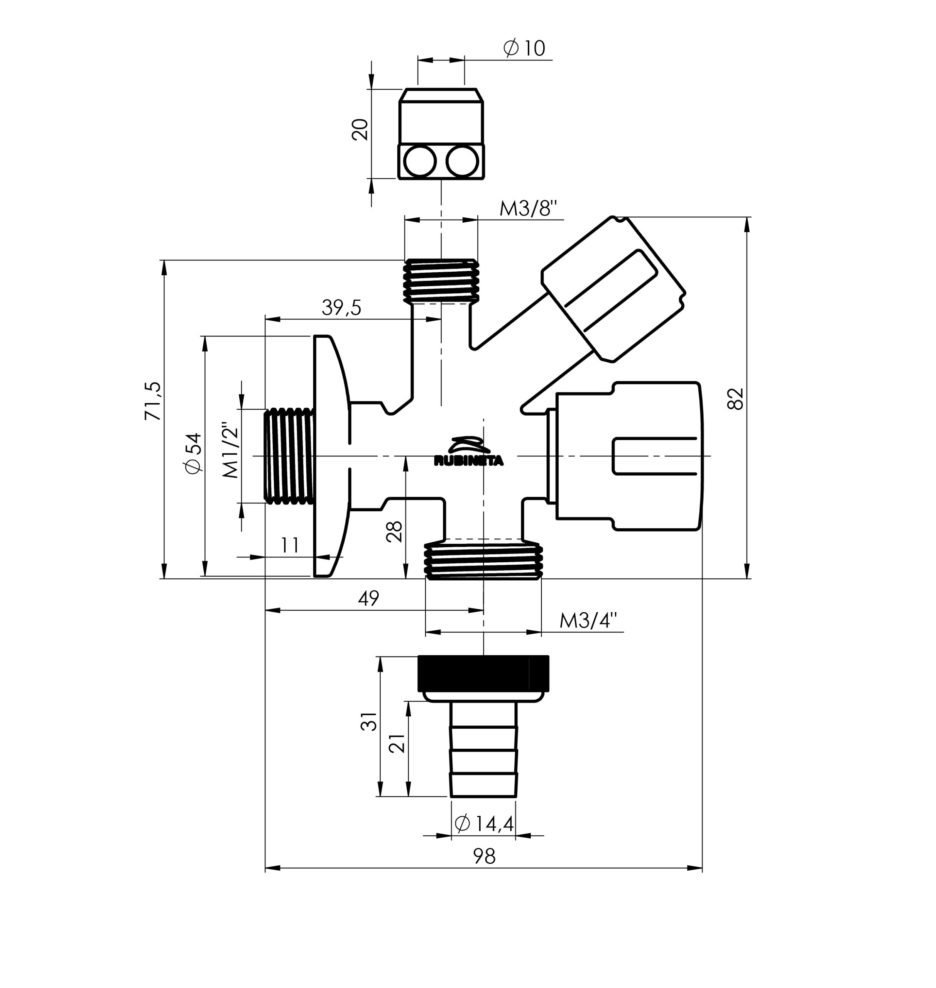 KOMBINOVANI VENTIL 1/2X3/4X3/8 662024