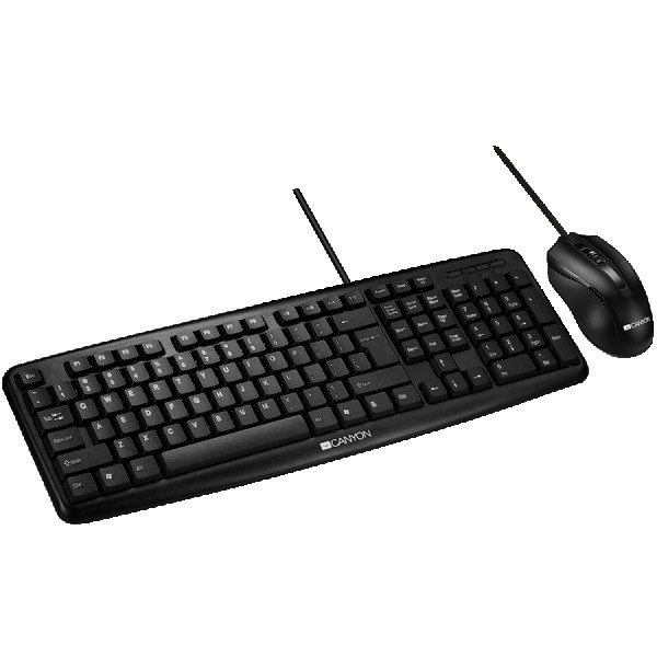 CANYON USB standard KB, 104 keys, water resistant AD layout bundle with optical 3D wired mice 1000DPI,USB2.0, Black, cable length 1.3m(KB)