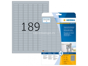 Etikete 25,4x10,0 A4/189 1/25 aluminium look Herma