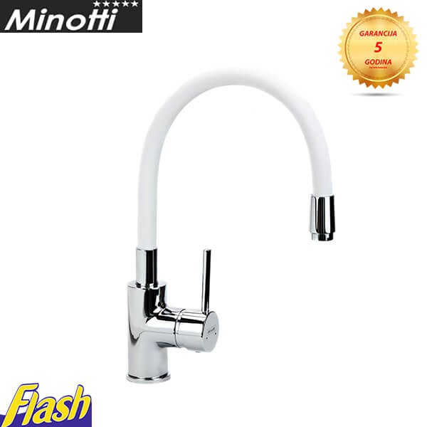 Jednoručna slavina za sudoperu (2 cevi) – Minotti – savitljiva (bela) – 6129W
