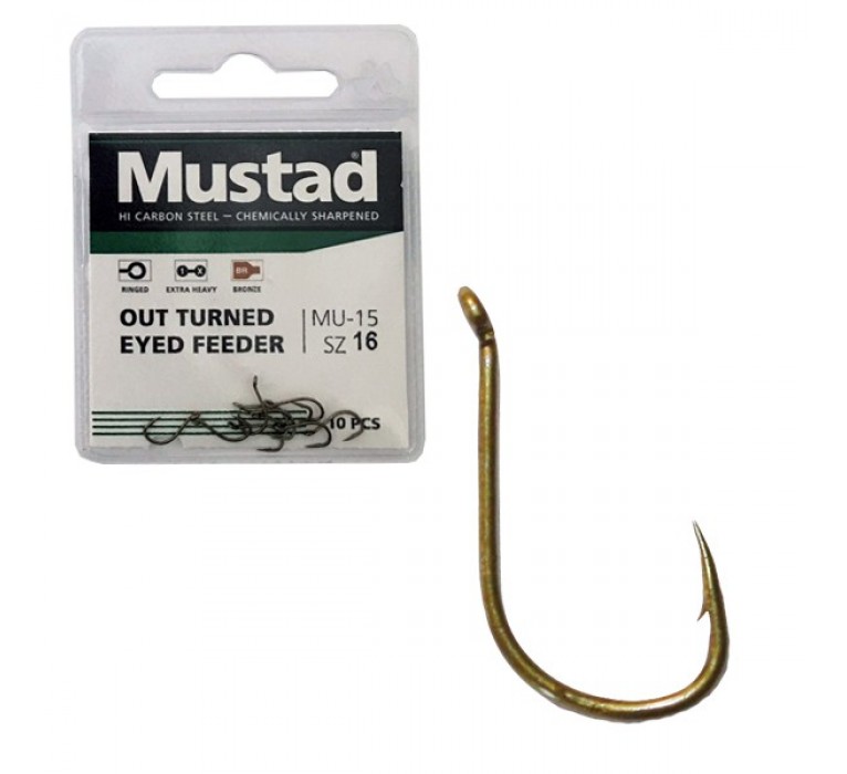 Mustad MU15-60343NP-BR Out Turned Eye Feeder Eyed Barbed