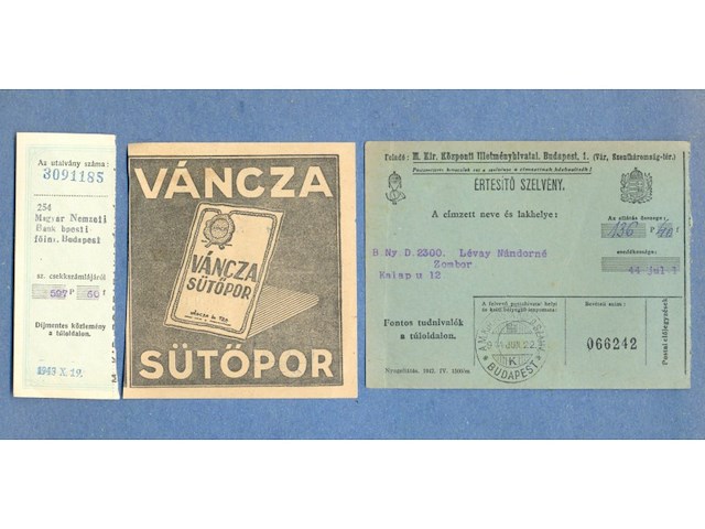 Lot 3 kom.Dokument,Pošta,Mađarska Okupacija Sombora