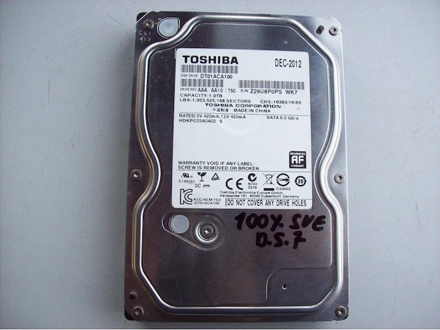 1TB TOSHIBA sata III ,DT01ACA100 ,32 mb - 100% sve