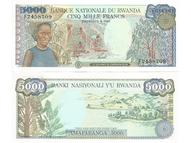 Rwanda 5000 francs 1988. UNC