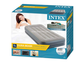 Intex 64116 Dura-Beam Mid-Rise Krevet Na Naduvavanje 99x191x30 cm Sa Električnom Pumpom i Uzglavljem