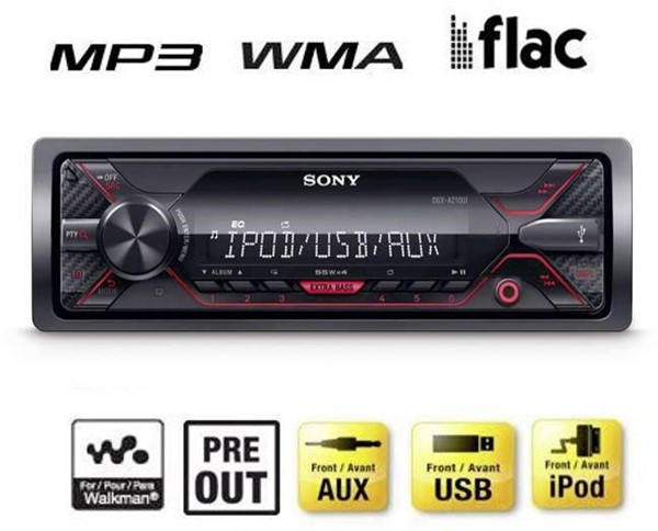 SONY DSX-A210UI, Tjuner/USB/AUX, MOSFET 4 x 55W, MP3, WMA, FLAC, 1 DIN