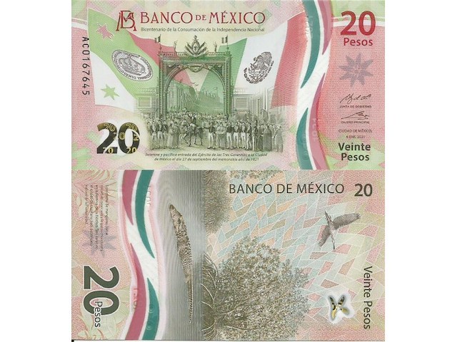 Mexico 20 pesos 2021. UNC Polimer