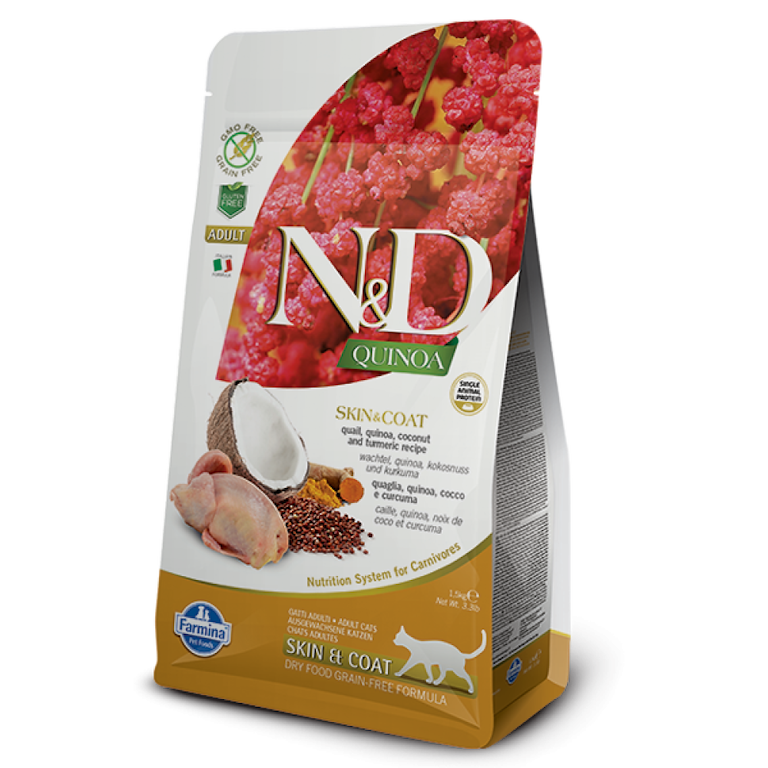 N&D Quinoa hrana za mačke - Skin & Coat Quail Cocunut & Curcuma 1.5kg