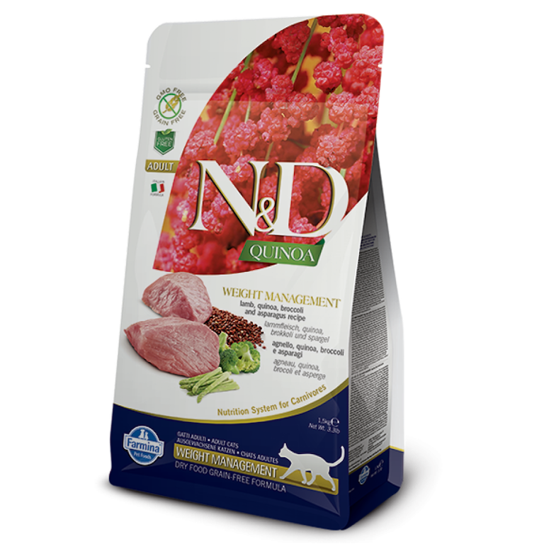 N&D Quinoa hrana za mačke - Weight Management Lamb Broccoli & Asparagus 1.5kg