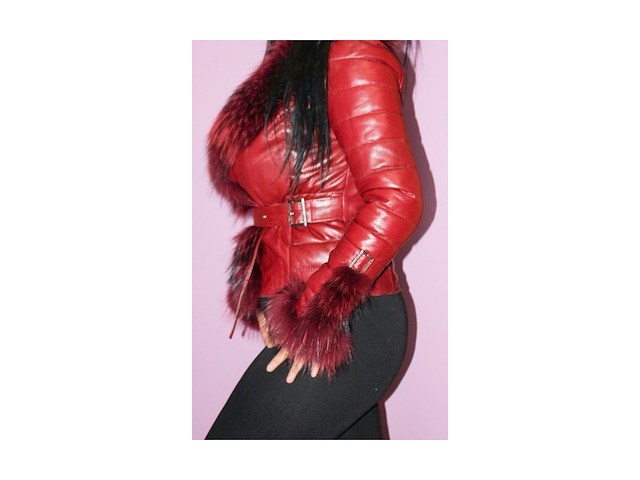 Ženska kožna jakna La Force sa krznom, crvena