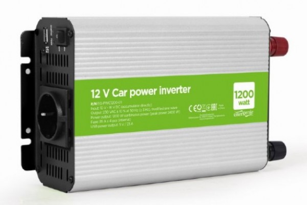 EG-PWC1200-01 Gembird 12V Auto inverter DC/AC 1200W+USB port