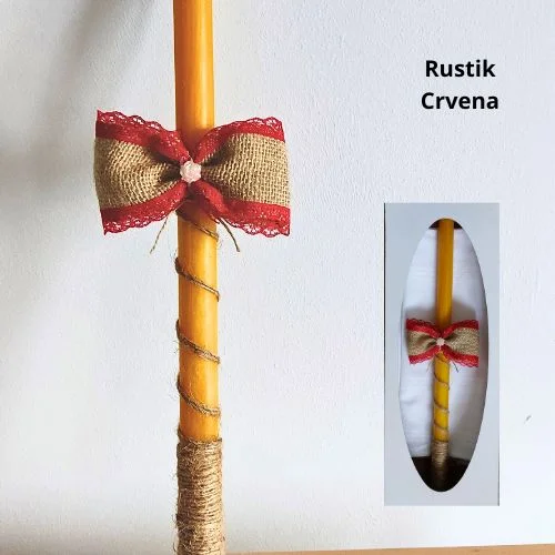 Krštenje u duhu tradicije – Rustik crvena dekoracija na sveći