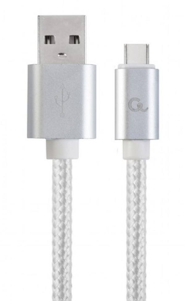 CCB-mUSB2B-AMCM-6-S Gembird Cotton braided Type-C USB cable with metal connectors, 1.8 m, silver