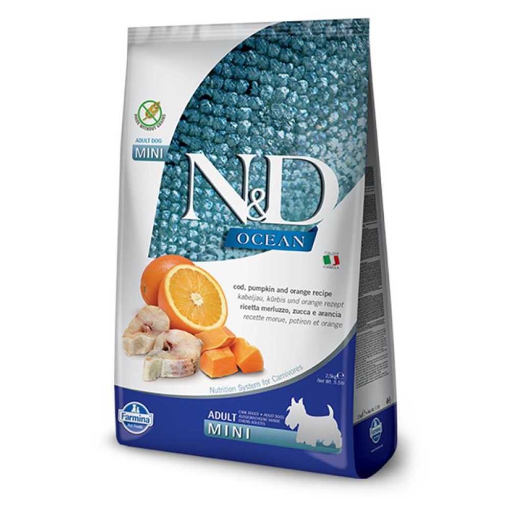 N&D Ocean hrana za pse - Bakalar, Bundeva i narandža (Adult, Mini) 800g