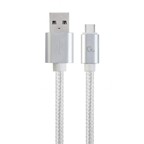 Gembird Cotton braided Type-C USB cable with metal connectors, 1.8 m, silver color, blister | CCB-mUSB2B-AMCM-6-S