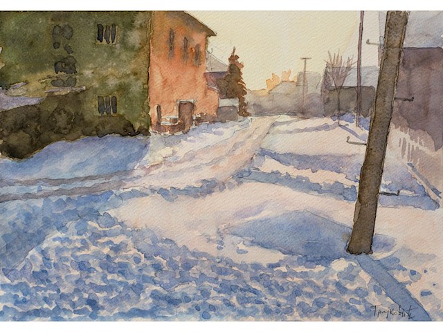Sokak pod snegom - akvarel
