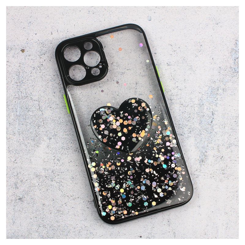 Maskica Glitter Heart za iPhone 12 Pro Max 6.7 crna
