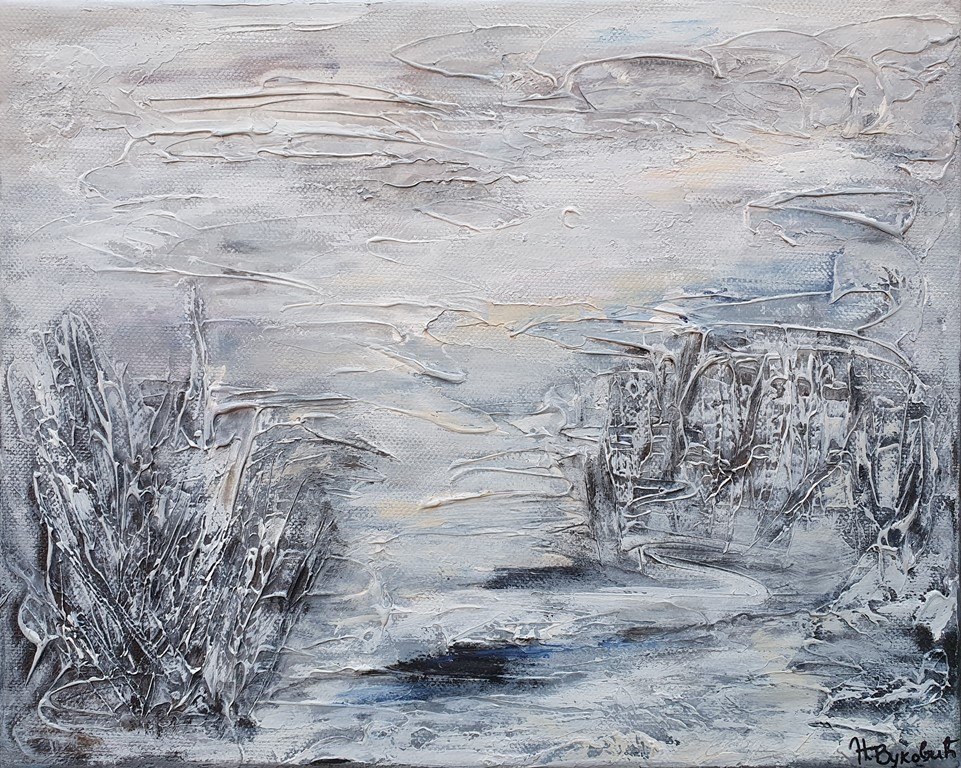 Zima, akril ulje na platnu, 24×30 cm, Nataša Vuković, sertifikat, 60 evra