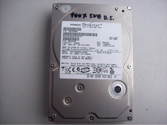 250 Gb  HITACHI  sata II - 3.5 inca  - 100% sve