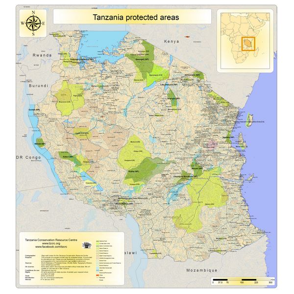 Mape Tanzanija prikaz nacionalnih parkova