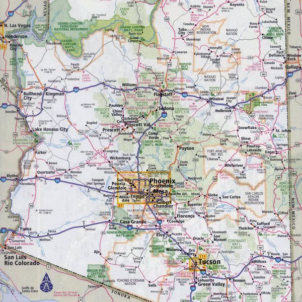 Mape Arizona gradovi i putevi