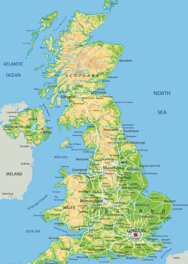 Mape Ujedinjeno Kraljevstvo reljef