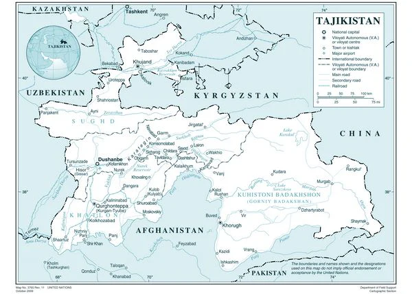 Mape Tadzikistan gradovi i putevo