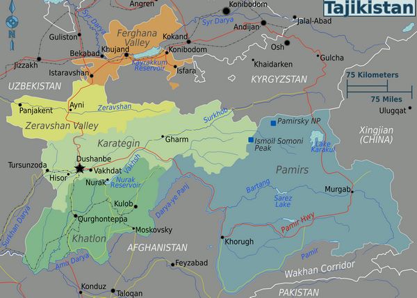 Mape Tadzikistan prikaz regiona