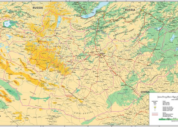 Mape Mongolija reljefna mapa