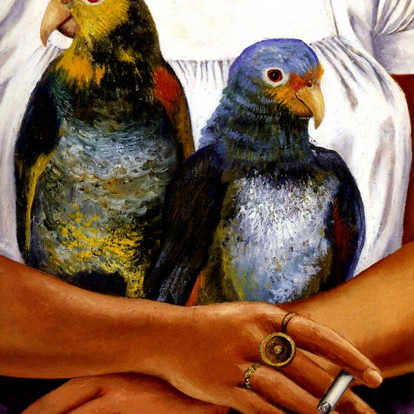Frida Kahlo, Me and my Parrots, Detail two parrots