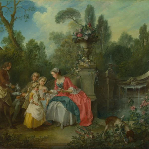 Nicolas Lancret, A Lady in a Garden taking Coffee with some Children