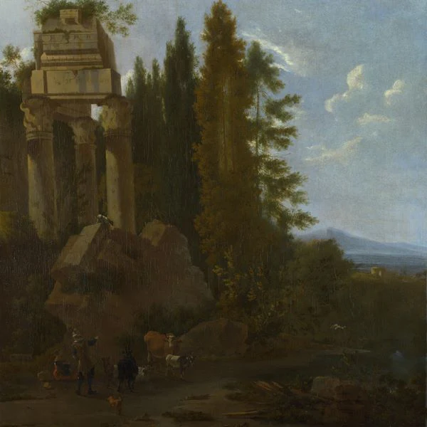 Frederick de Moucheron, A Landscape with Classical Ruins