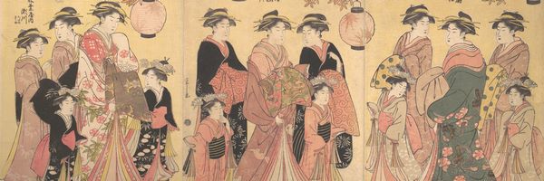 Chobunsai, Triptych Autumn Parade In Yoshiwara