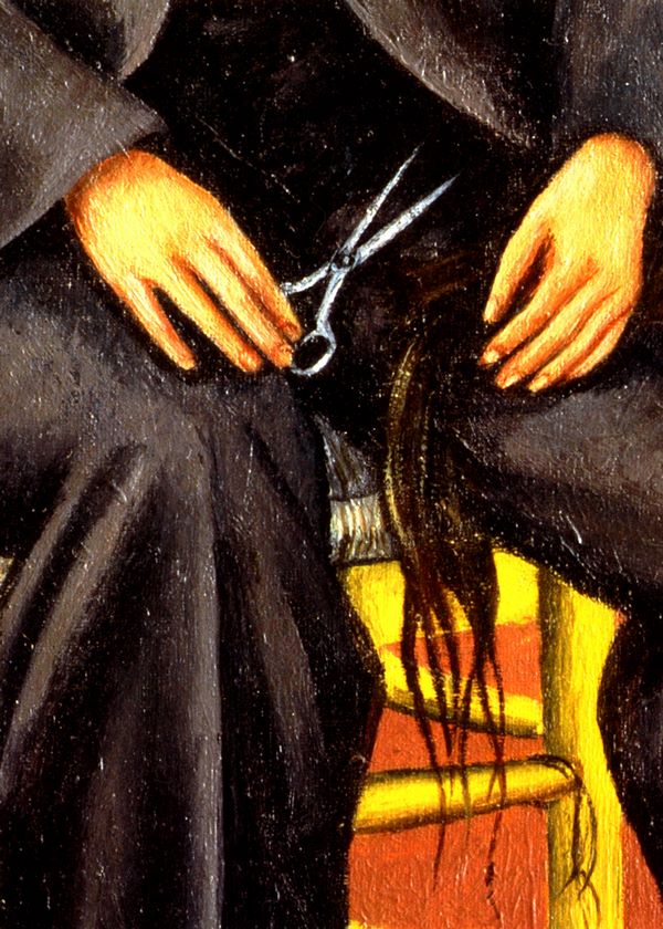 Frida Kahlo Self portrait with the cut hair detail scissors